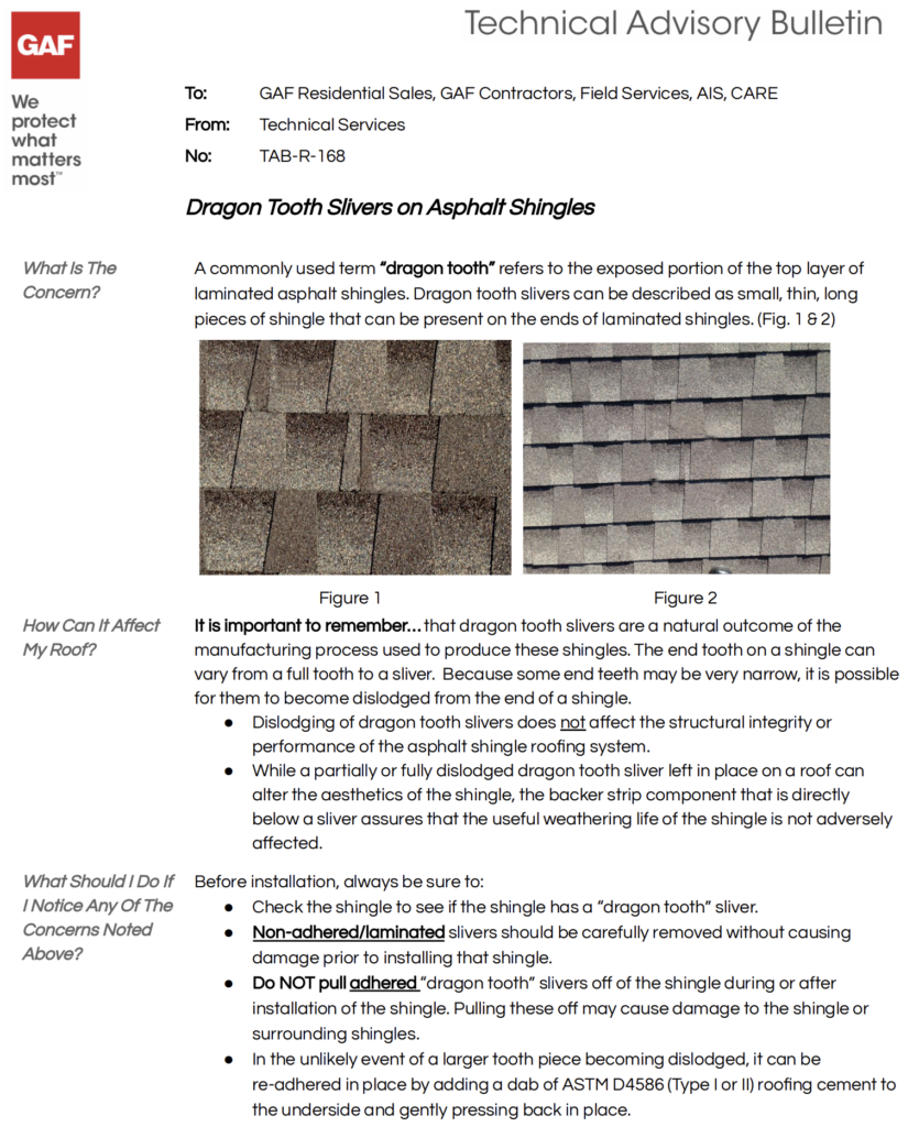 Understanding Dragon Tooth Slivers on Asphalt Shingles - Stay Up-to ...