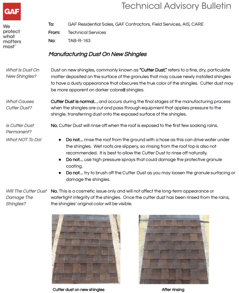 Understanding and Managing Manufacturing Dust on New Shingles - Stay Up ...